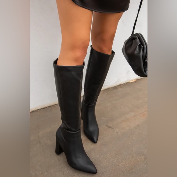 Shoes | Nwt Pointy Toe Knee High Fall Boots Faux Leather | Poshmark